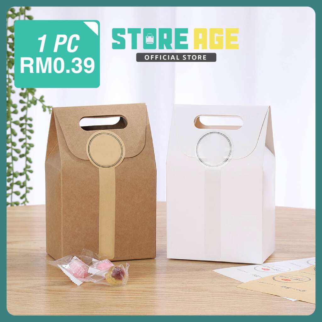 Store Age (50pcs) Kraft Gift Box with Handle, Souvenir Candy Box, Kotak ...
